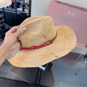 Miu Miu | Accessories | Miu Miu Natural Straw Cowboy Hat With Red Band ...
